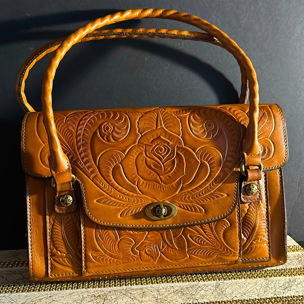 Patricia Nash Rose Florence Tooled Leather Satchel Guc - Gem